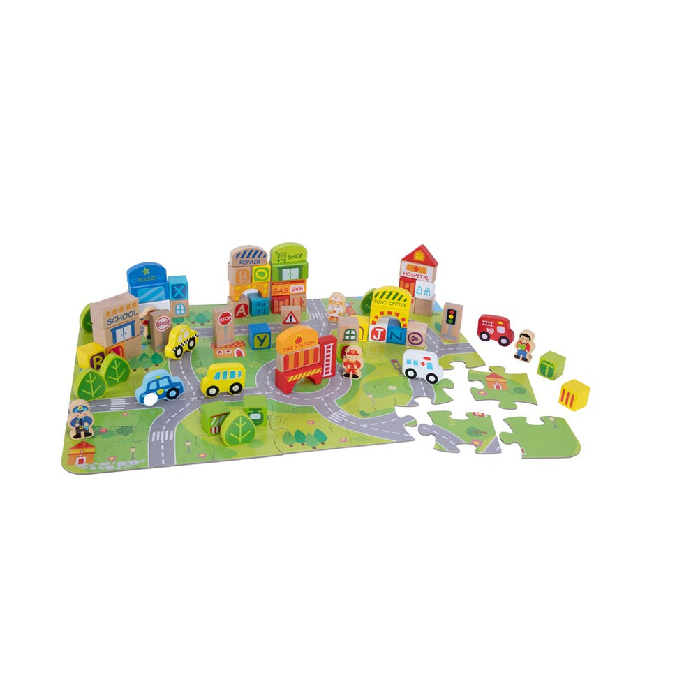 Fat Brain Toys My Town Block Set – Wooden City Building & Pretend Play ...