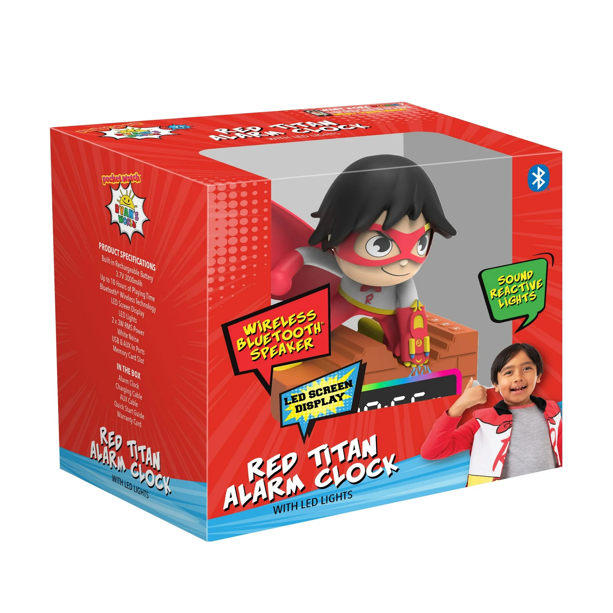Ryan's World Red Titan Alarm Clock With LED Lights - Toyland Treasures